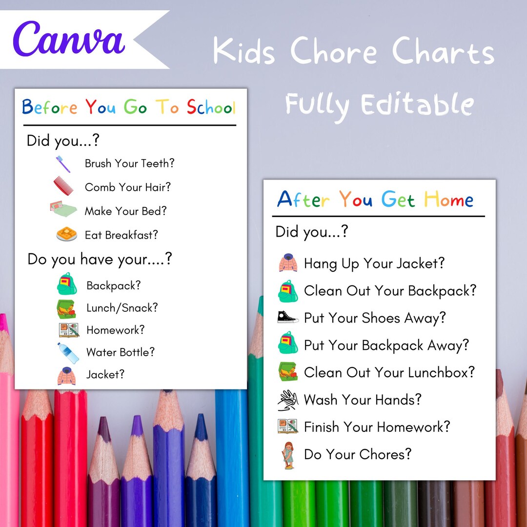 Before/after School Checklist Reminders for Kids, Preschool ...