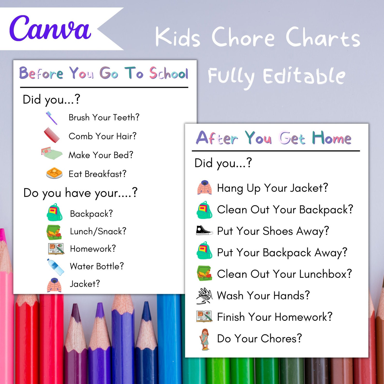 Before/after School Checklist Reminders for Kids, Preschool ...