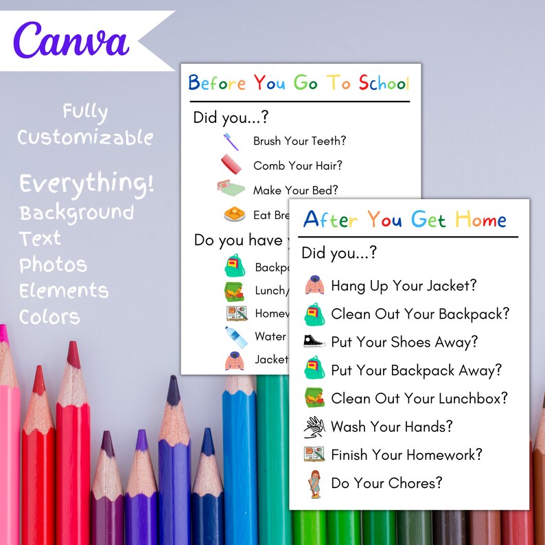 Before/after School Checklist Reminders for Kids Preschool - Etsy