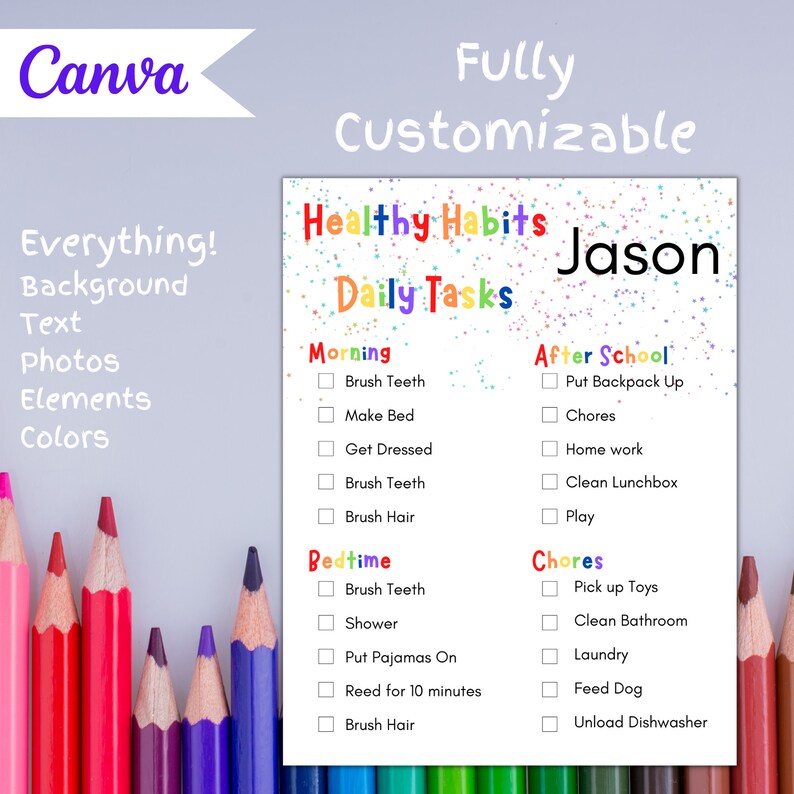 Healthy Habits Daily Checklist Reminders for Kids Preschool - Etsy