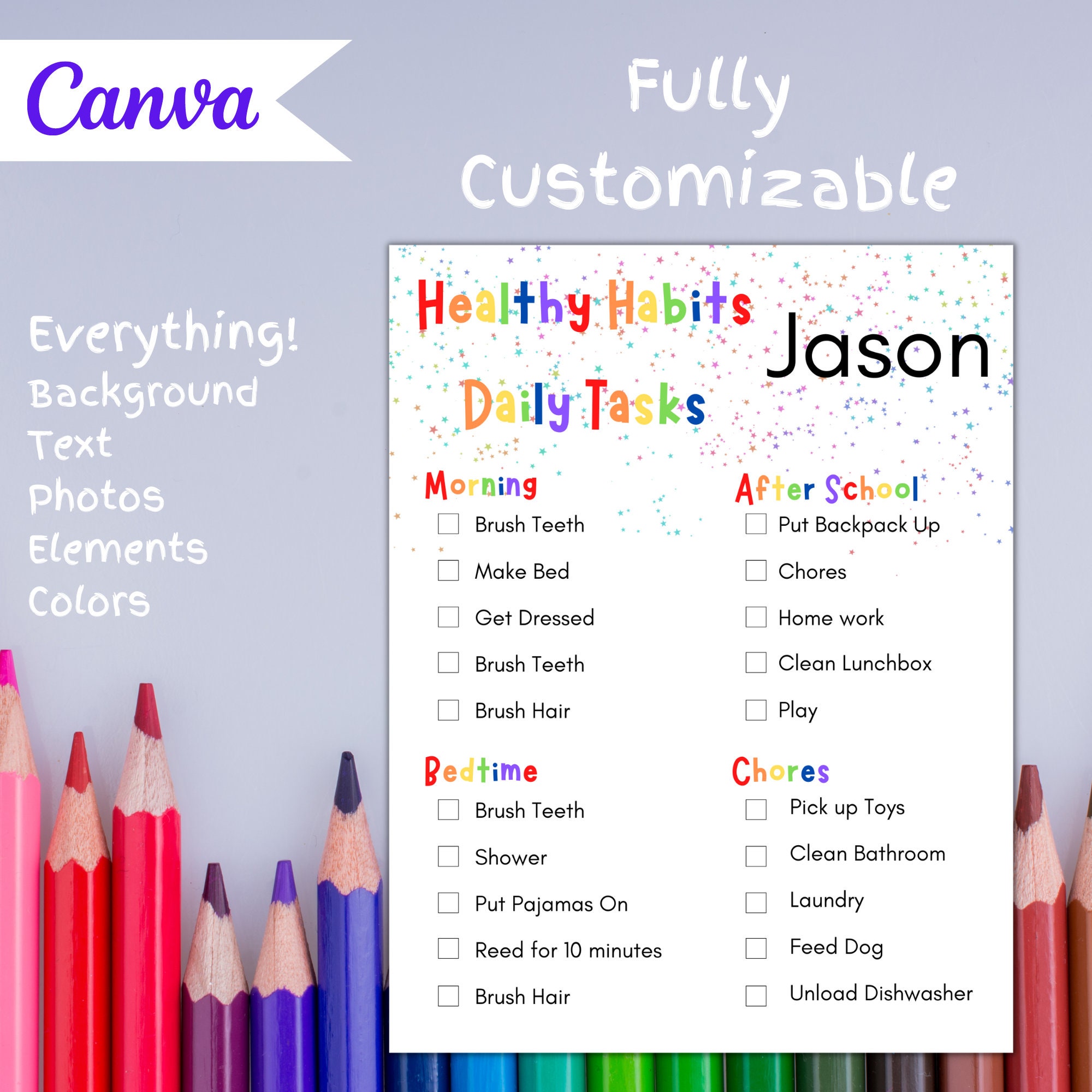 Healthy Habits Daily Checklist Reminders for Kids Preschool - Etsy