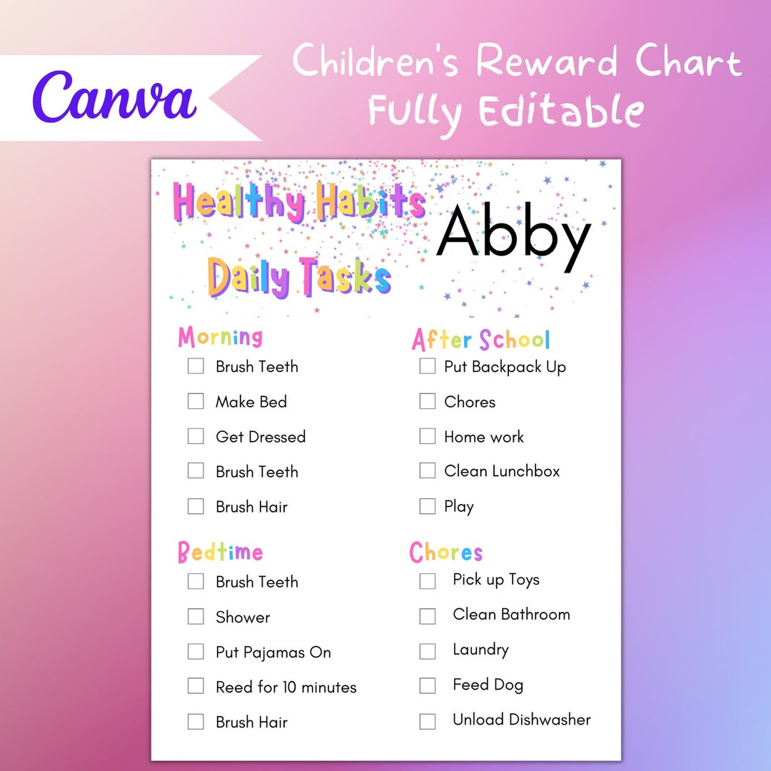 Healthy Habits Daily Chore Chart for Kids Preschool - Etsy