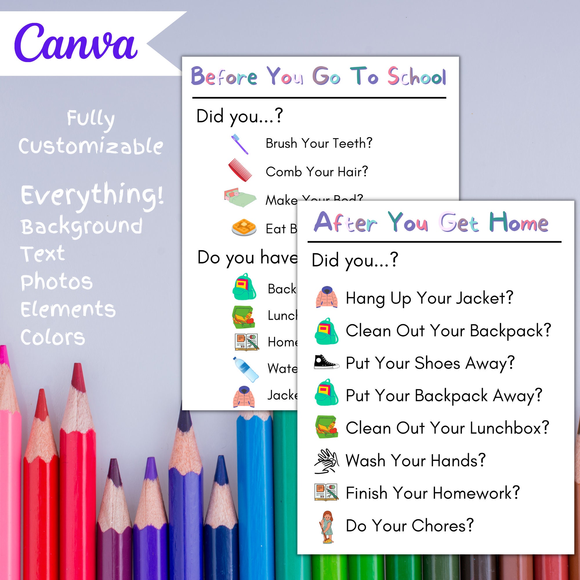 Before/after School Checklist Reminders for Kids, Preschool ...