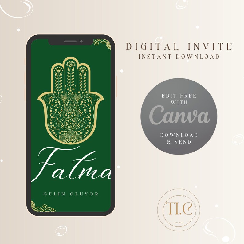 EDITABLE Green Kina Gecesi Davetiyesi Template - Etsy