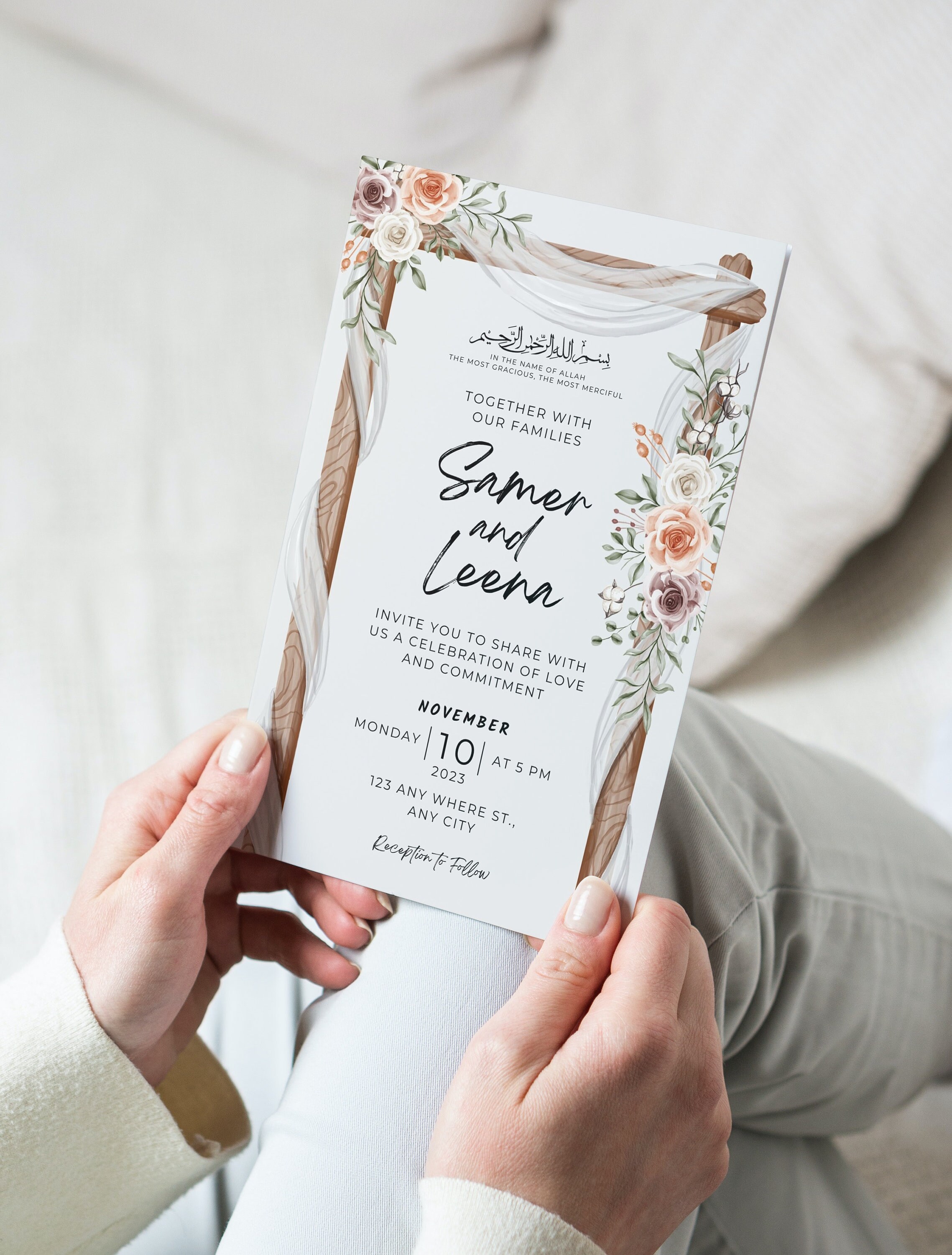 Islamic White Brown Rustic Floral Tree Wedding Invitation - Etsy
