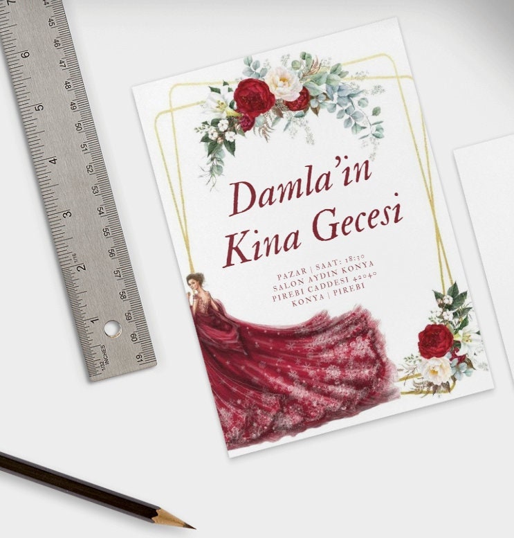 Kina Gecesi Davetiye, Henna Night Invitation, Kirmizi Elbise Kina ...