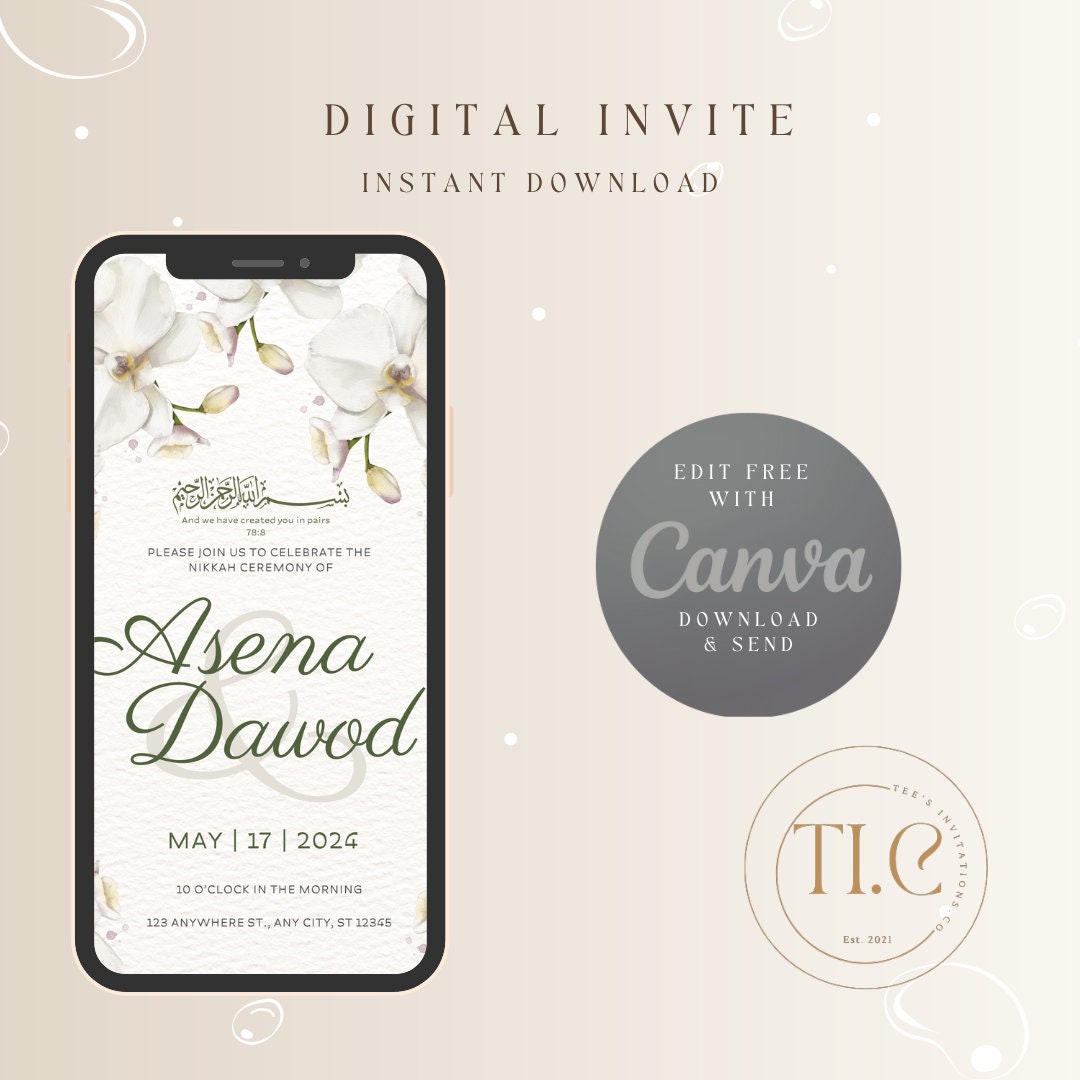 Editable Digital Download Islamic Asena & Dawood White Floral ...