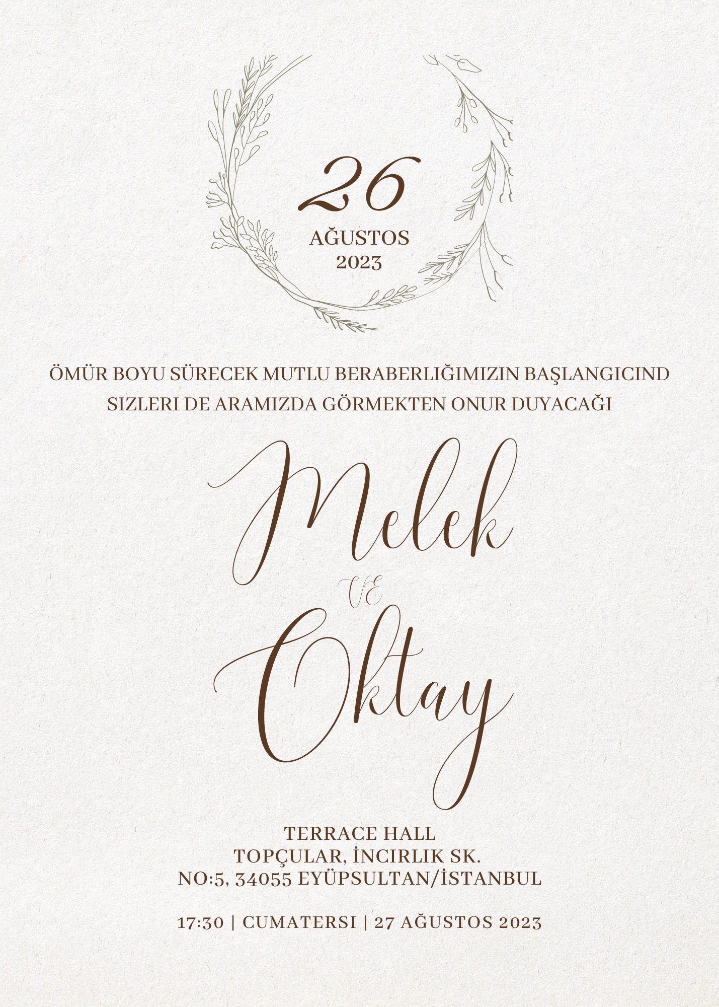 Elegant Minimalist Turkish Wedding Invitation - Düğün Davetiye - Etsy