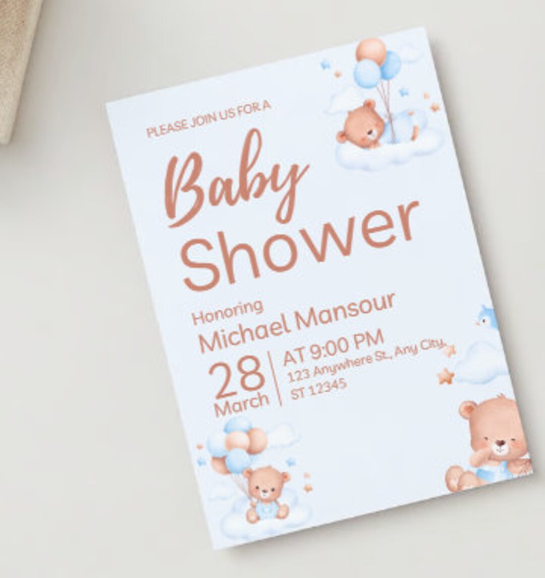 Editable Digital Download Baby Boy Blue Brown Bold Baby Shower ...