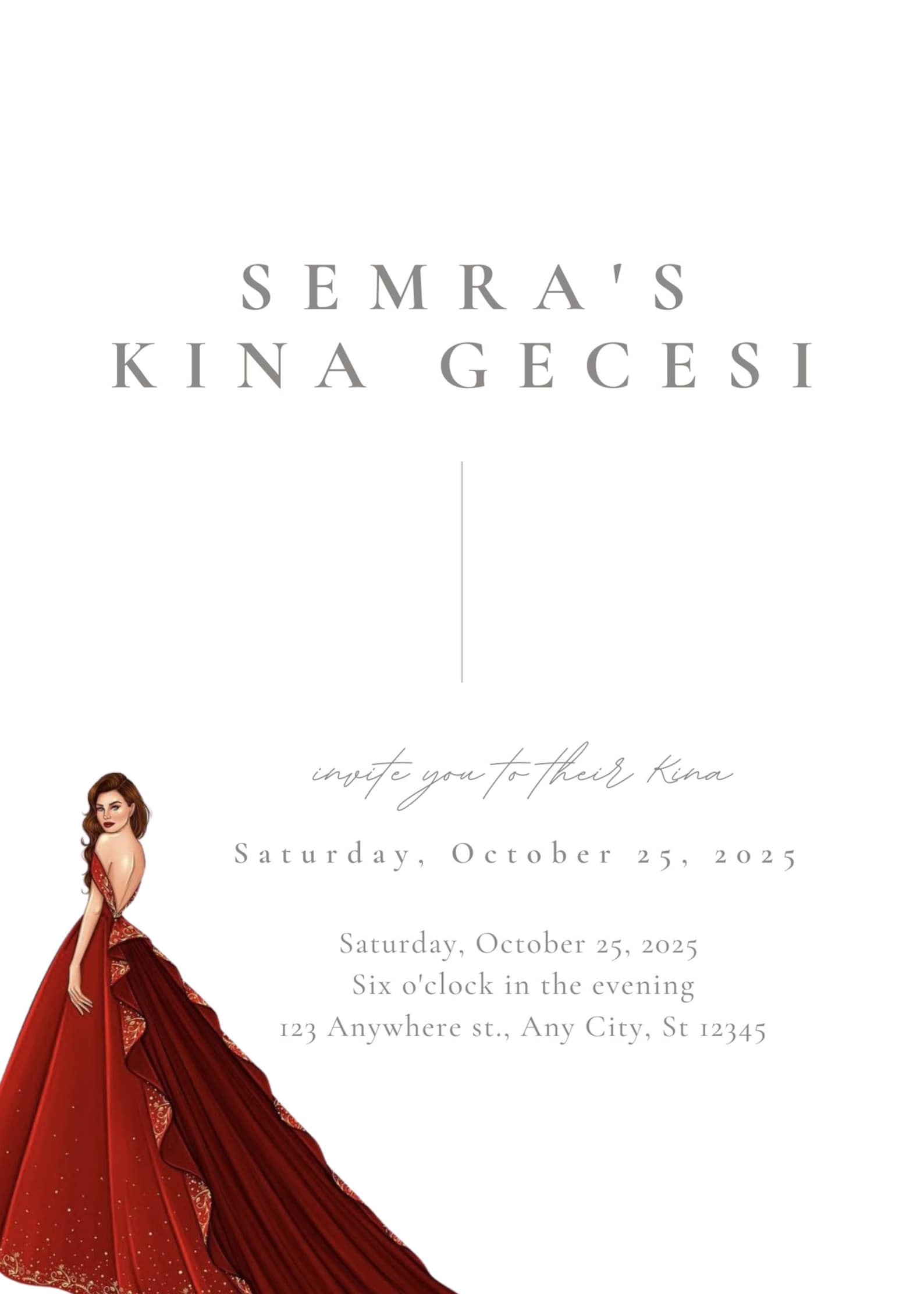 Editable Digital Download Semra's Simple Elegant Kina Gecesi Invitation ...