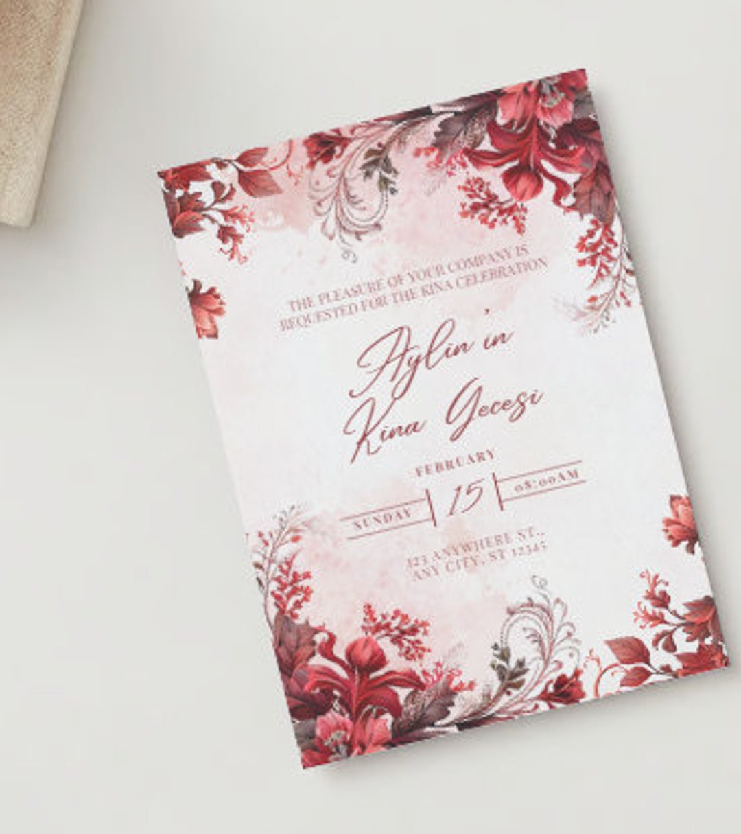 Editable Digital Download Aylin’in Kina Gecesi Pink and Red Floral Kina ...