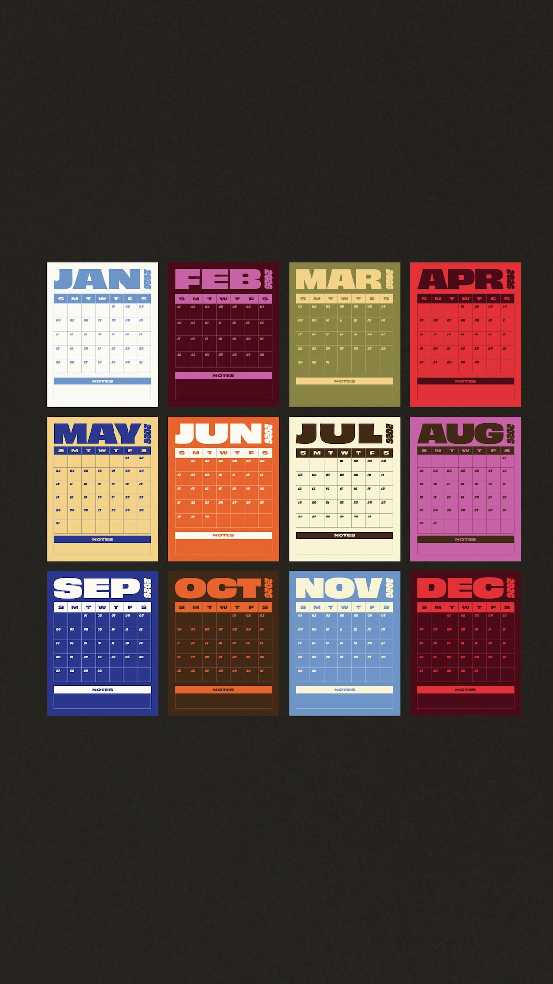 2026 Mid-century Modern Wall Calendar | Printable Monthly Planner (PDF ...