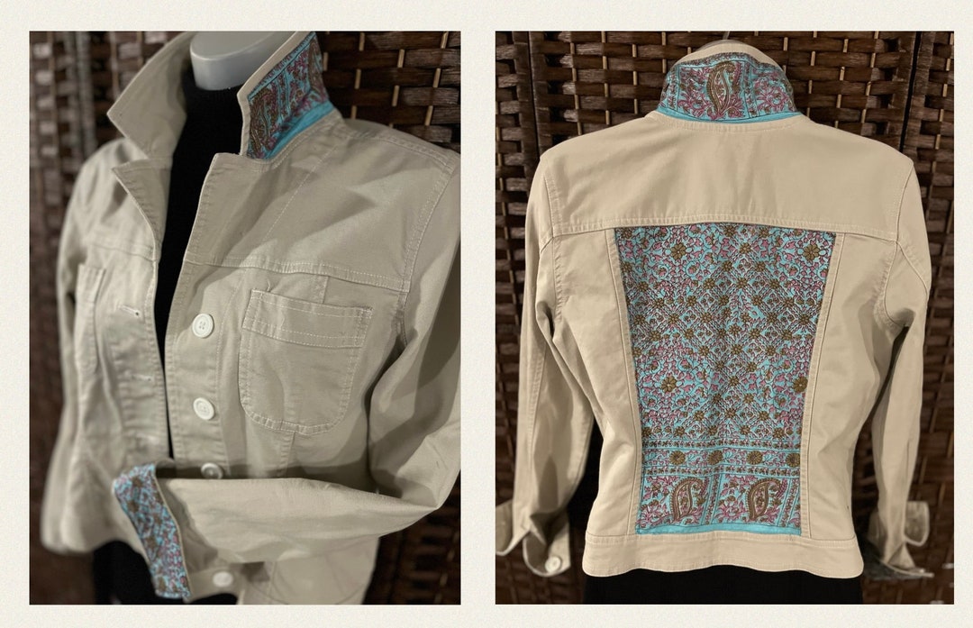 LRG Upcycled Embellished Tan Denim Jacket - Etsy