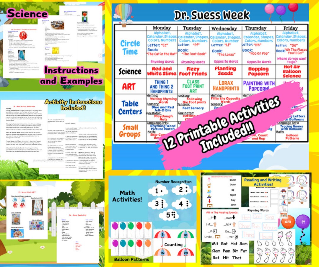 Dr Suess Week Lesson Plan for Preschool With Printable Worksheets - Etsy