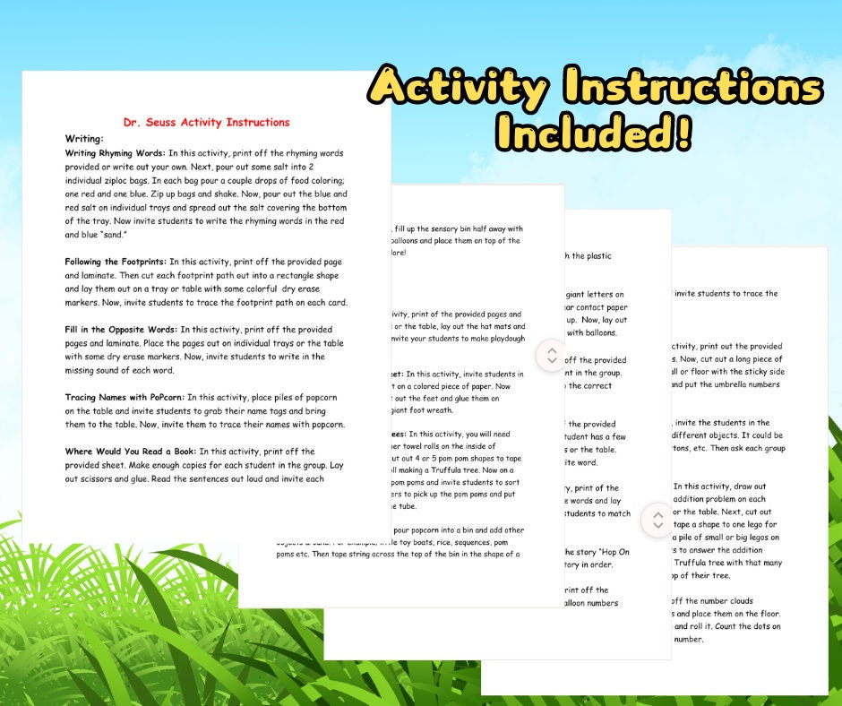Dr Suess Week Lesson Plan for Preschool With Printable Worksheets - Etsy