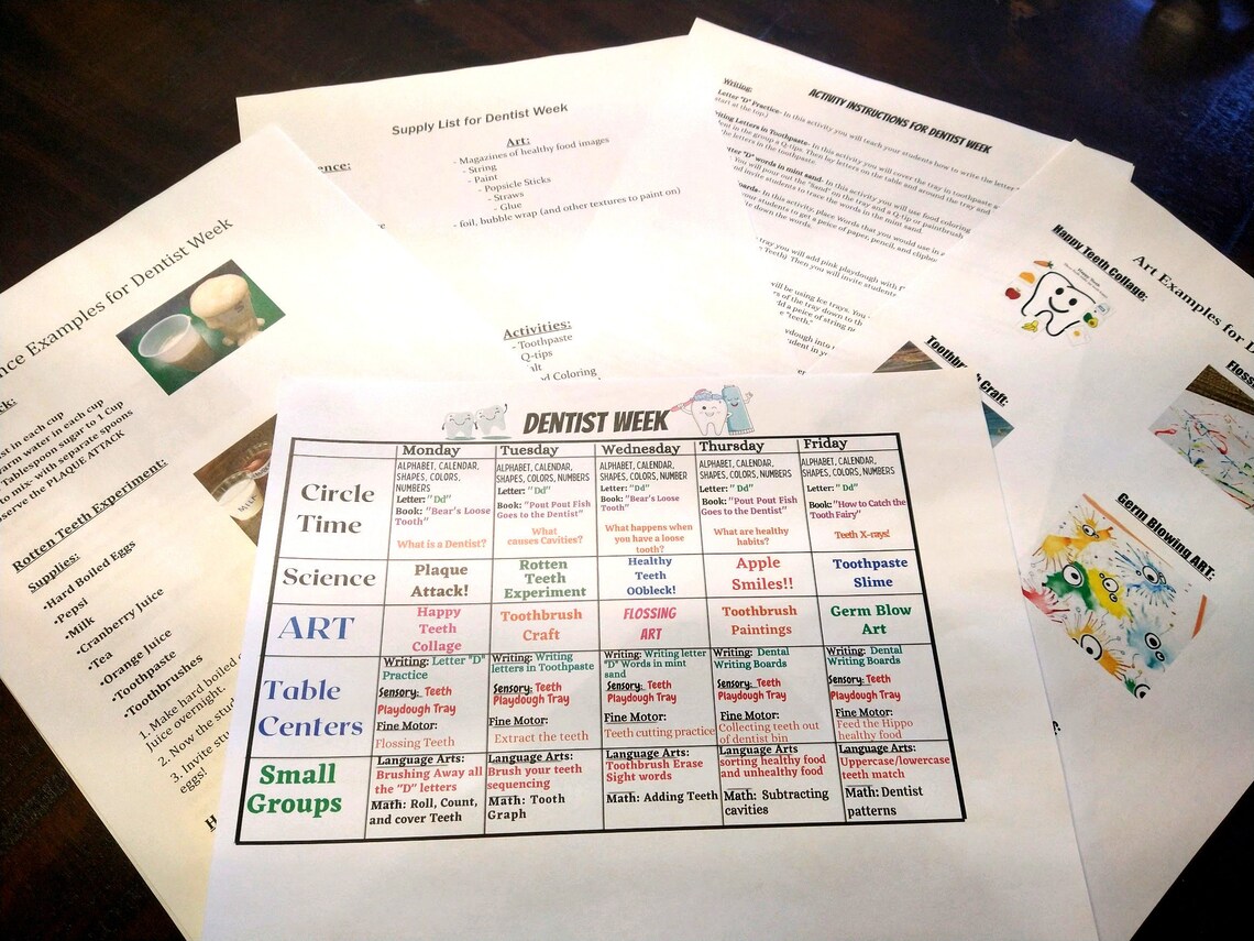 Dentist Week Preschool Lesson Plan - Etsy Canada