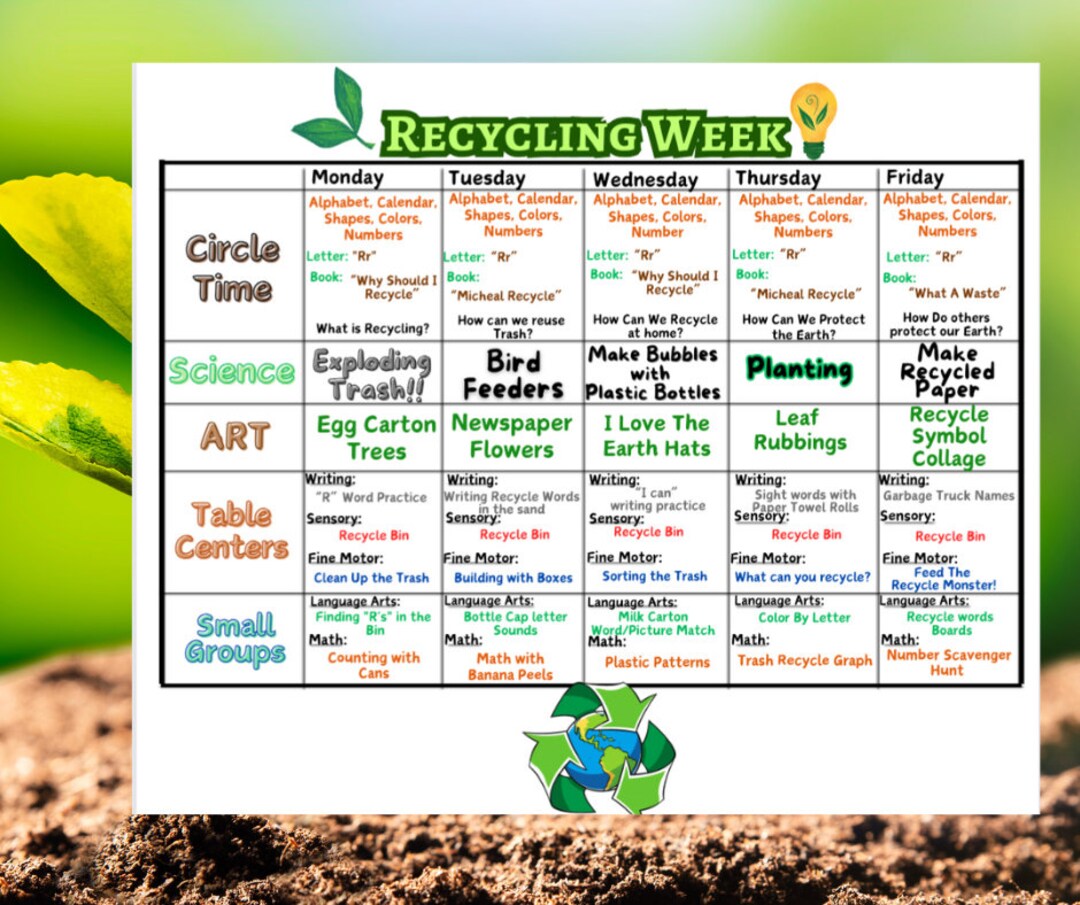 Recycle Week! Weekly Lesson Plan!! - Etsy