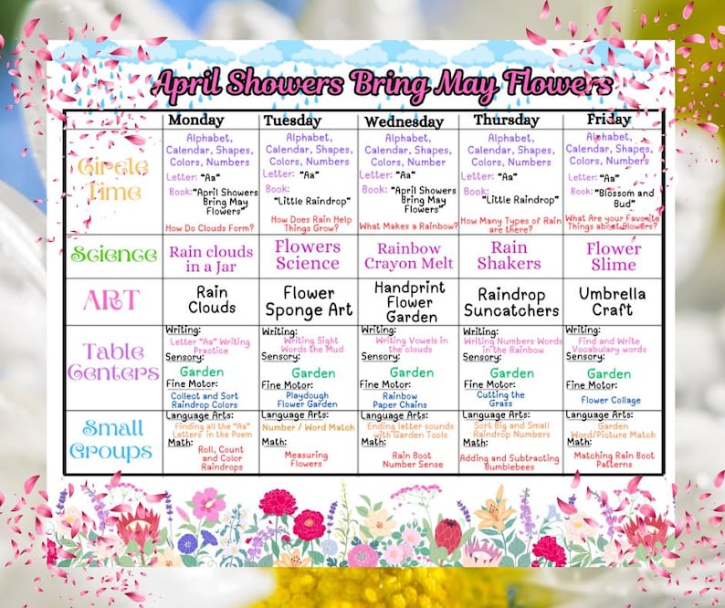 April Showers Bring May Flowers! Preschool Lesson Plan! - Etsy