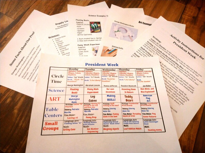 President Week Prek Lesson Plan - Etsy