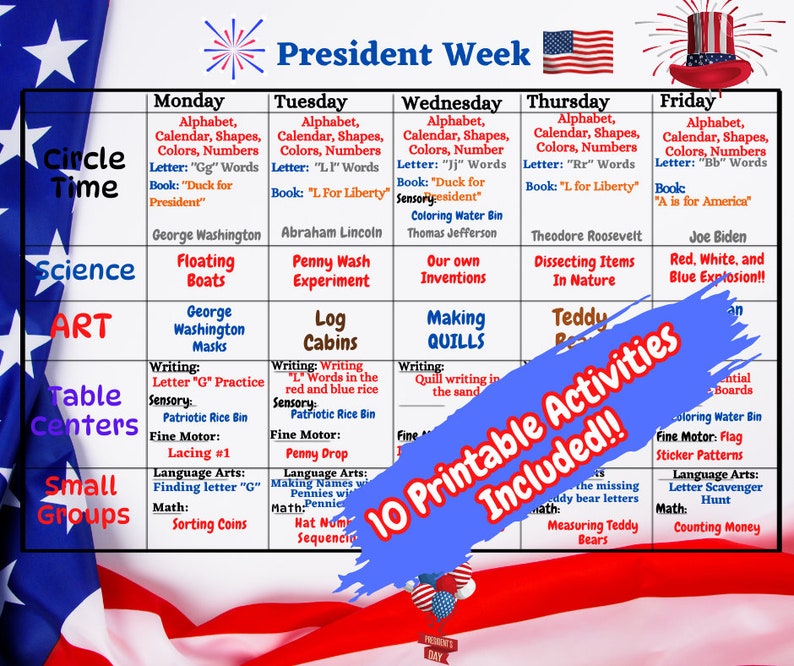 Week of Presidents!!! Printable Lesson Plan! - Etsy