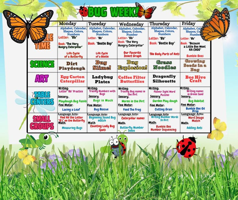 Bug Week Lesson Plan for Preschool & Kindergarten/insect Themed ...