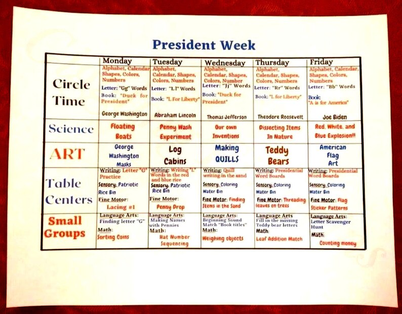 President Week Prek Lesson Plan - Etsy