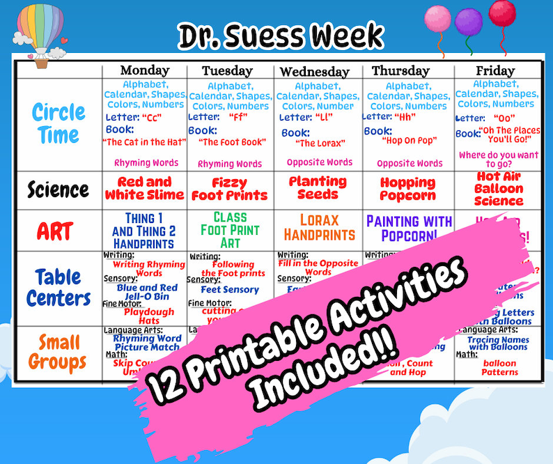 Dr Suess Week Lesson Plan for Preschool With Printable Worksheets - Etsy