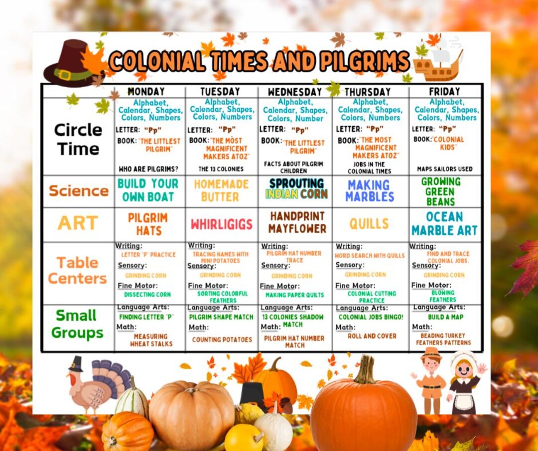 Pilgrims and Colonials! Week-long Lesson Plan With Hands-on Activities ...