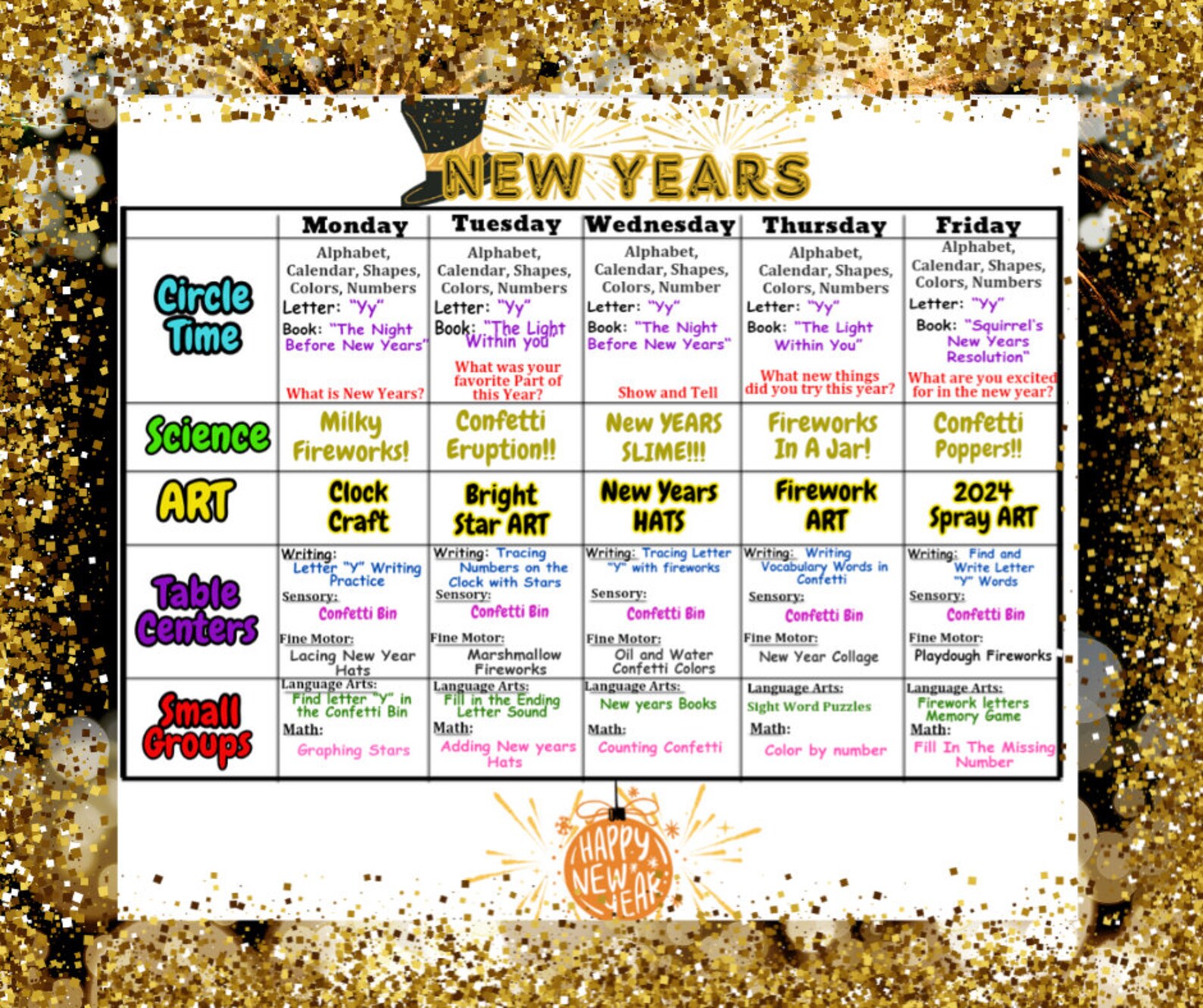 NEW YEARS!! Prek Lesson Plan - Etsy