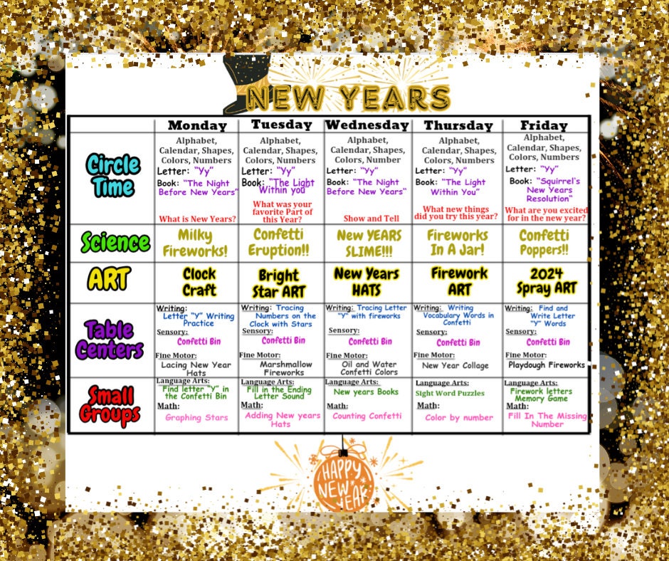 NEW YEARS!! Prek Lesson Plan - Etsy