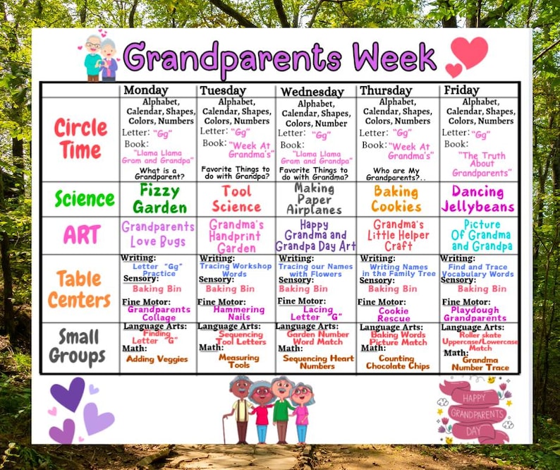 Grandparents Week! Full Week Lesson Plan - Etsy