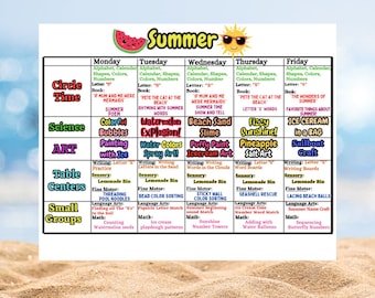 SUMMER TIME THEMES Printable Preschool Lesson Plan june - Etsy