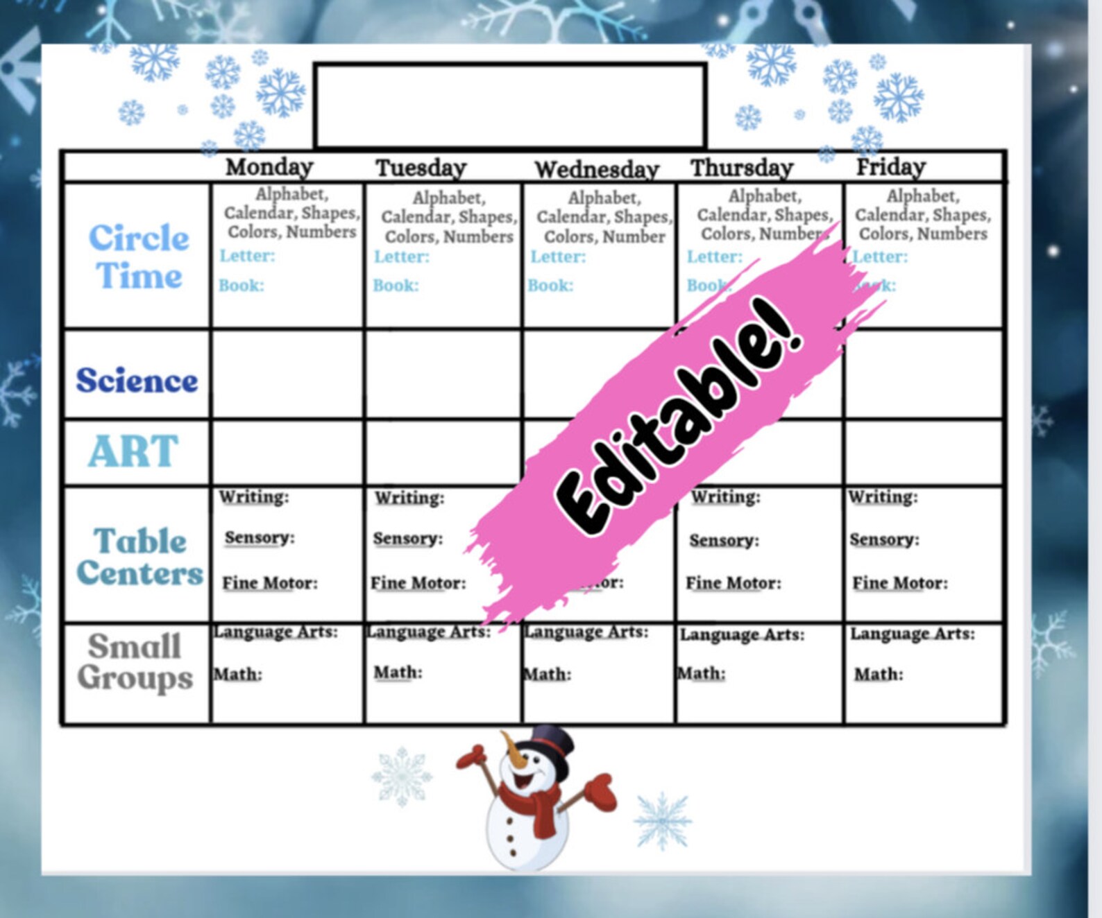 Instant Download Editable Winter Lesson Plan Template for Preschool ...