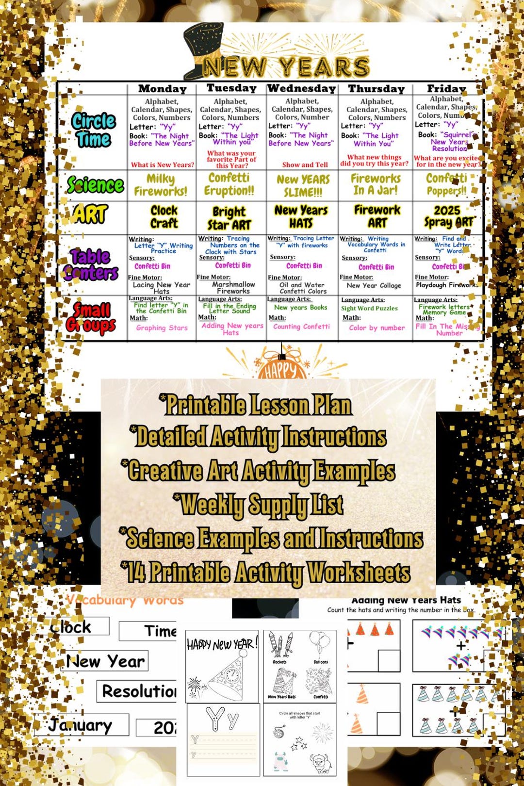 NEW YEARS!! Prek Lesson Plan - Etsy