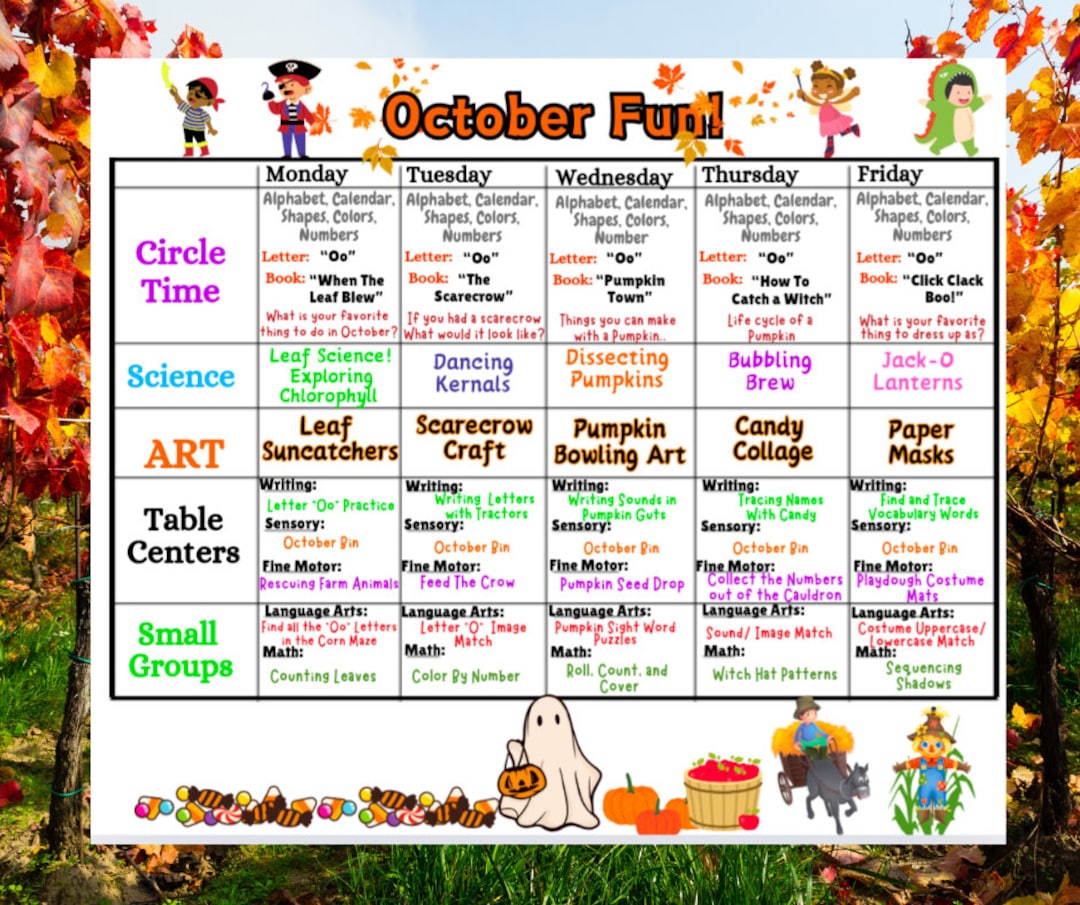October Lesson Plan Printable Educational Activities for Preschool ...