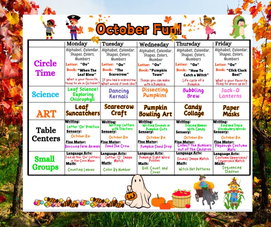 October Lesson Plan Printable/educational Activities/preschool Autumn ...