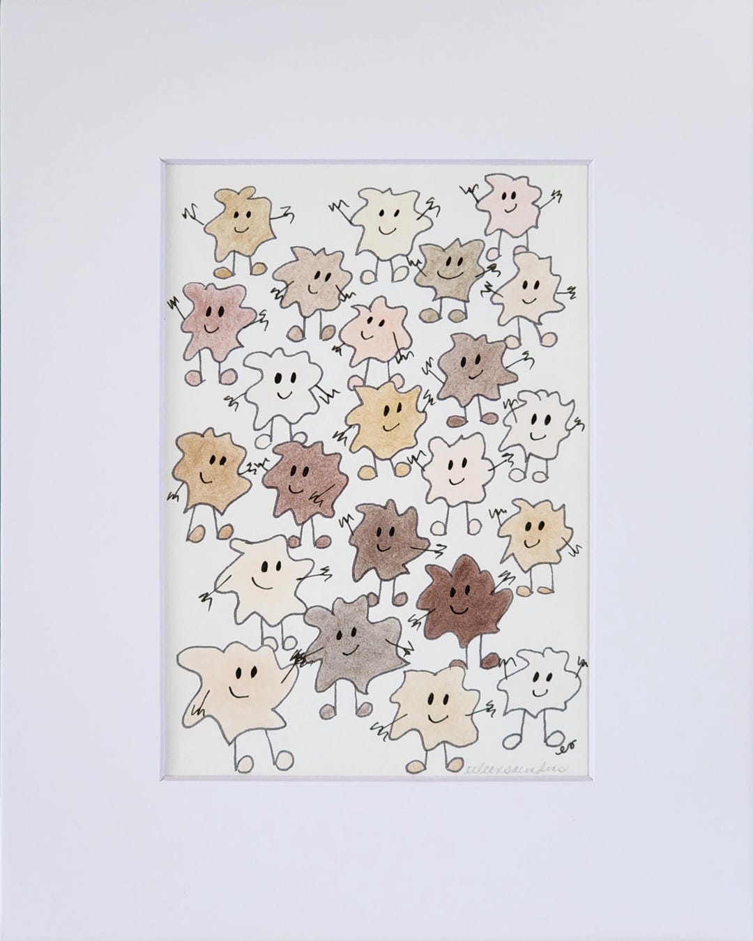 Happy Crowd World – Original Hand-colored Art | Whimsical Crowd Scene ...