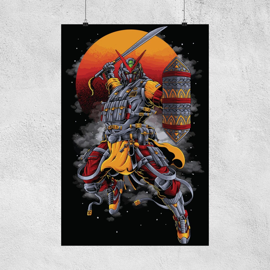 Samurai Mecha Warrior Poster - Futuristic Japanese Art Print, Sci-fi ...