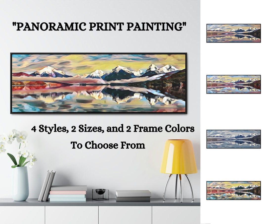 BEAUTIFUL Lake Mountain View PREMIUM Panoramic Framed Print Painting ...