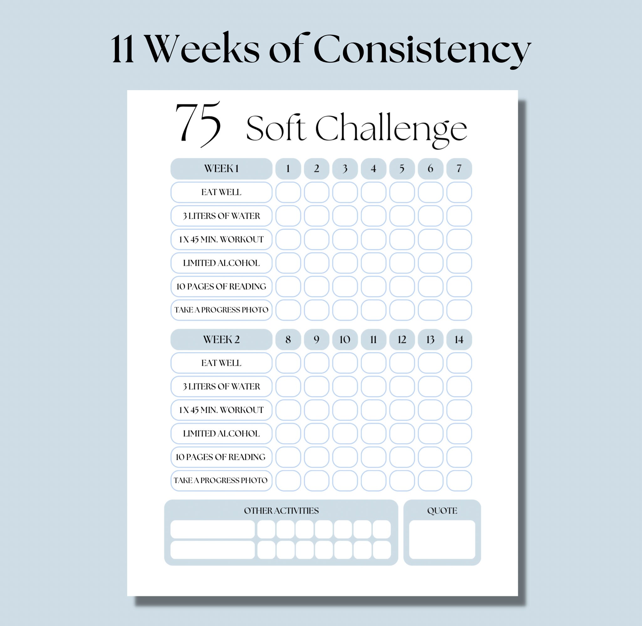 75 Soft Challenge Template, Easier 75 Hard, 75 Soft Tracker, Habit ...