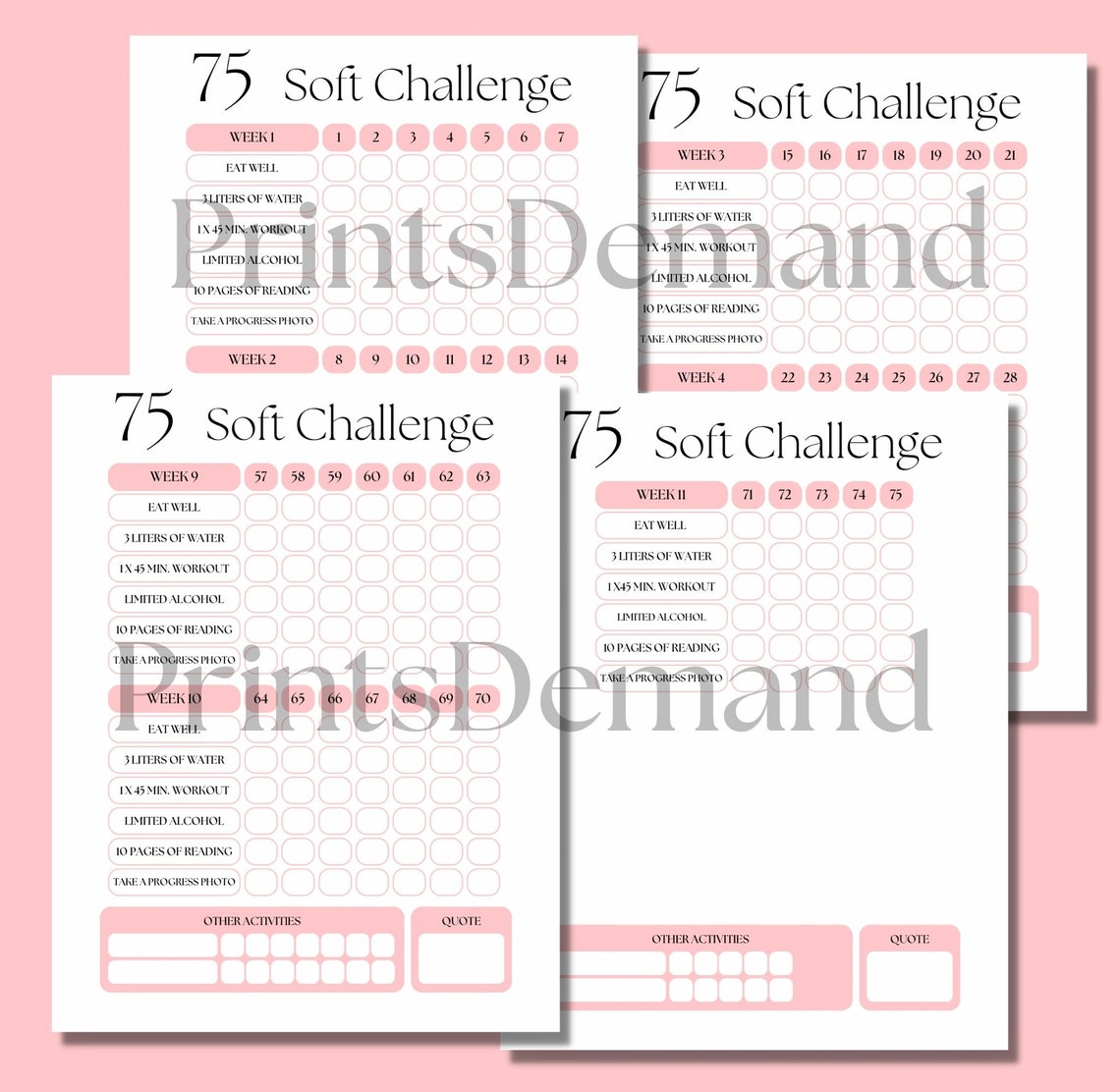 75 Soft Challenge, 75 Soft Tracker, Easier 75 Hard, Pink, 75 Soft, 75 ...