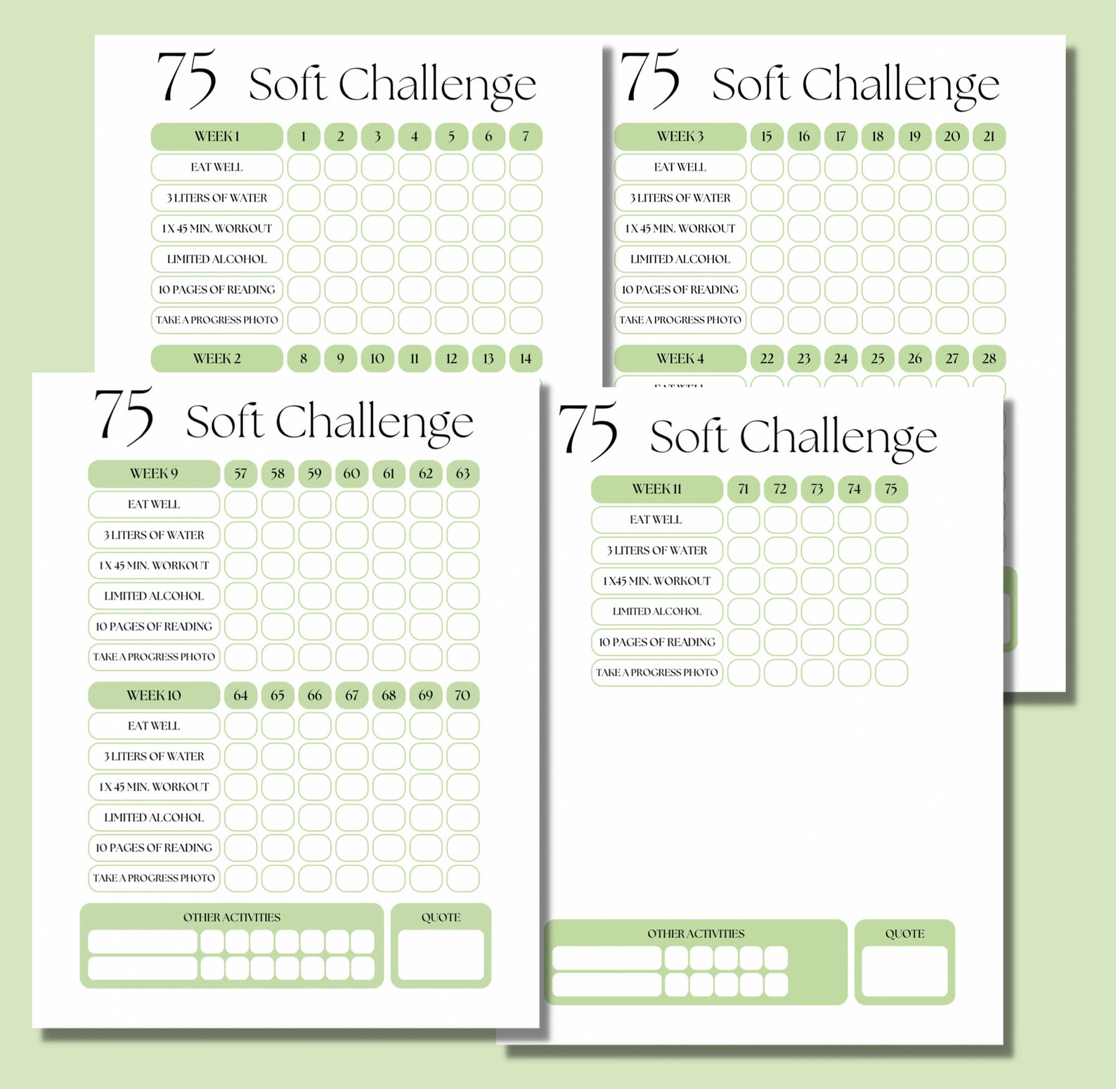75 Soft, Habit Tracker, 75 Soft Challenge, 75 Soft Template, Daily ...