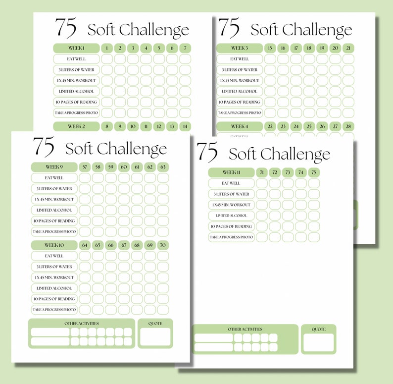 75 Soft, Habit Tracker, 75 Soft Challenge, 75 Soft Template, Daily ...