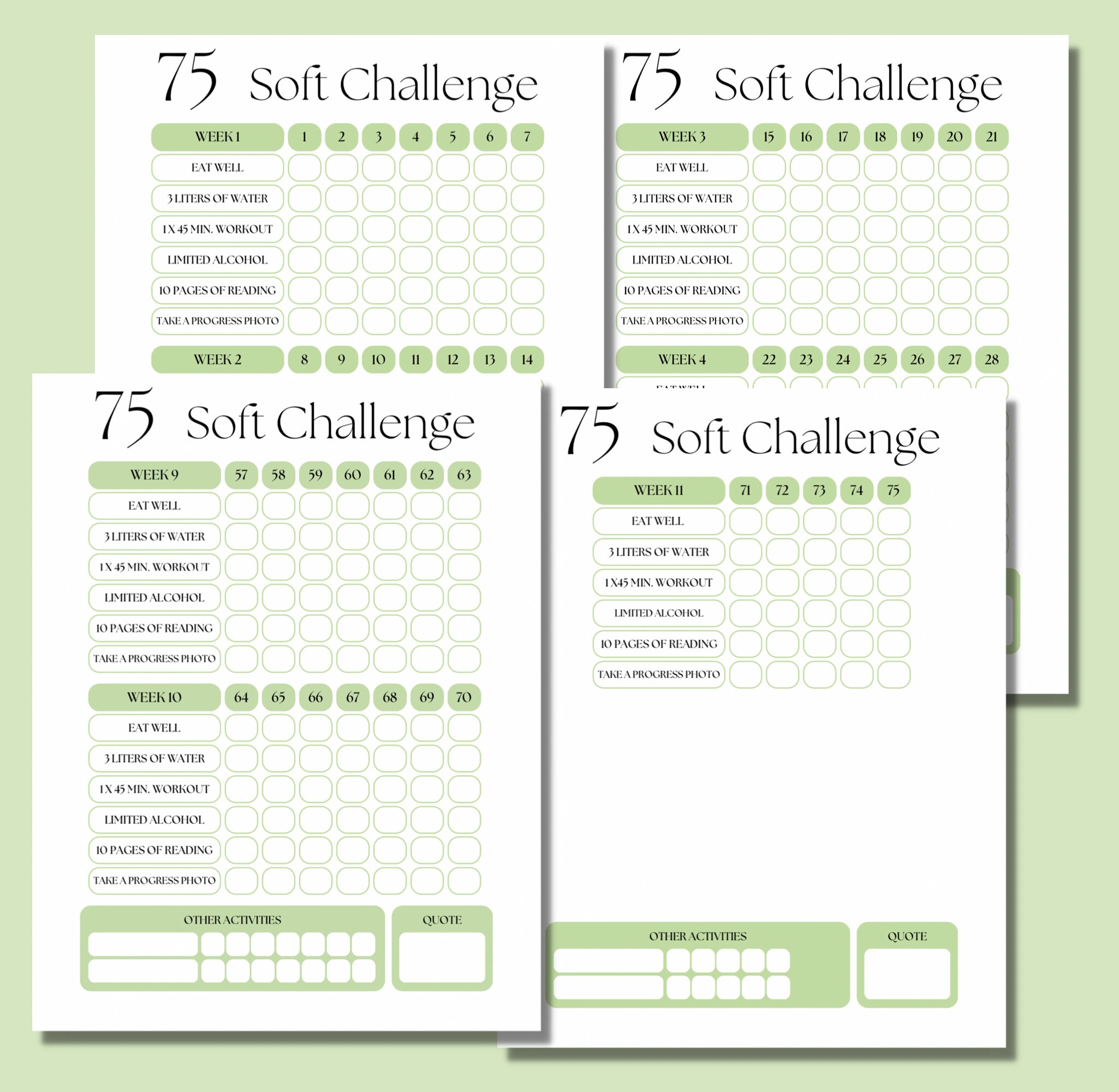 75 Soft, Habit Tracker, 75 Soft Challenge, 75 Soft Template, Daily ...