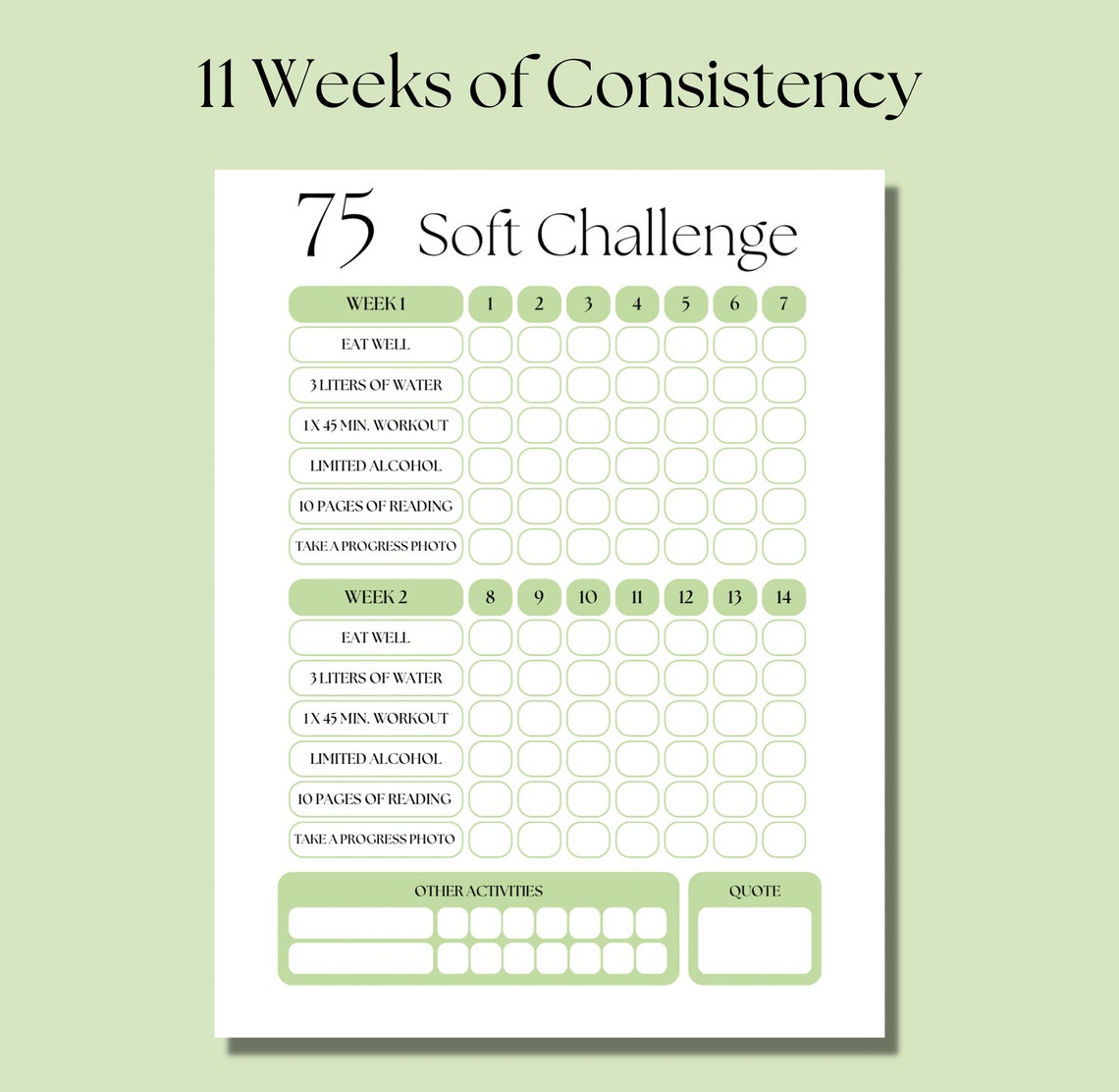 75 Soft, Habit Tracker, 75 Soft Challenge, 75 Soft Template, Daily ...