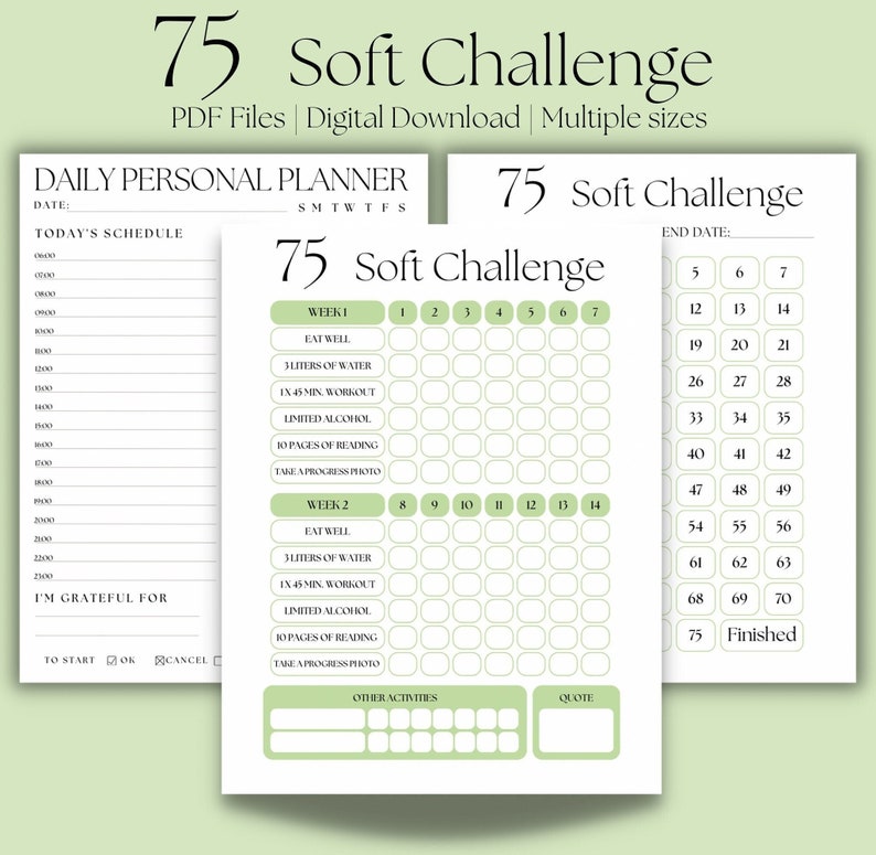 75 Soft, Habit Tracker, 75 Soft Challenge, 75 Soft Template, Daily ...