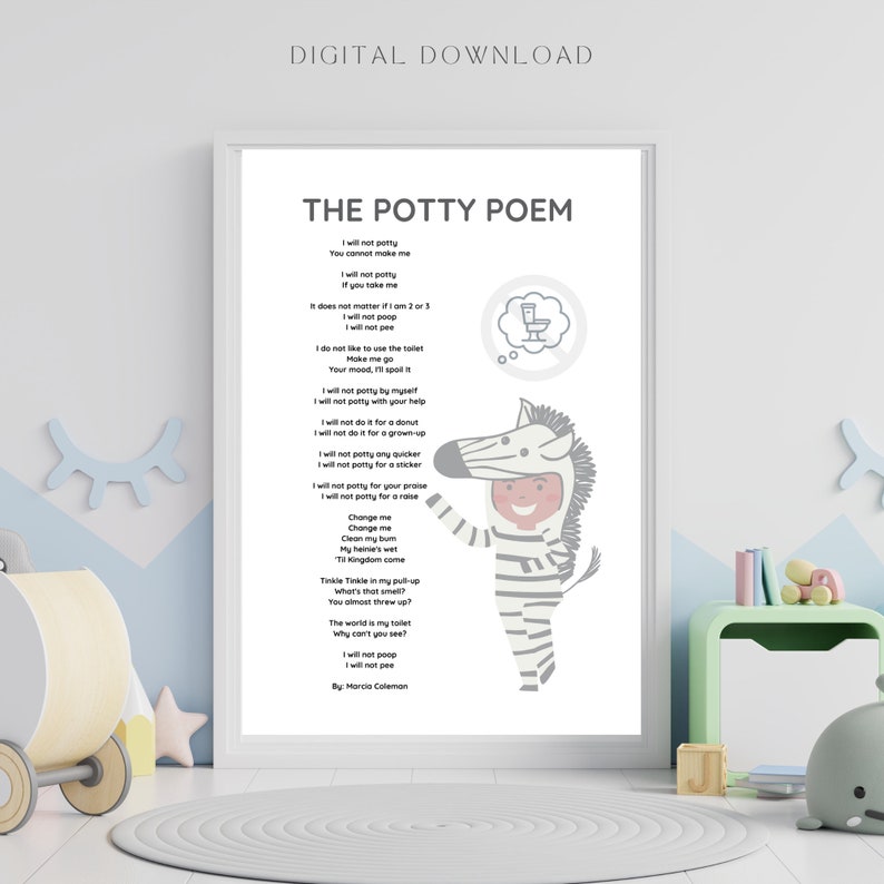 Zebra Potty Training Poem, Toilet Humor, Kids Funny Digital Art ...