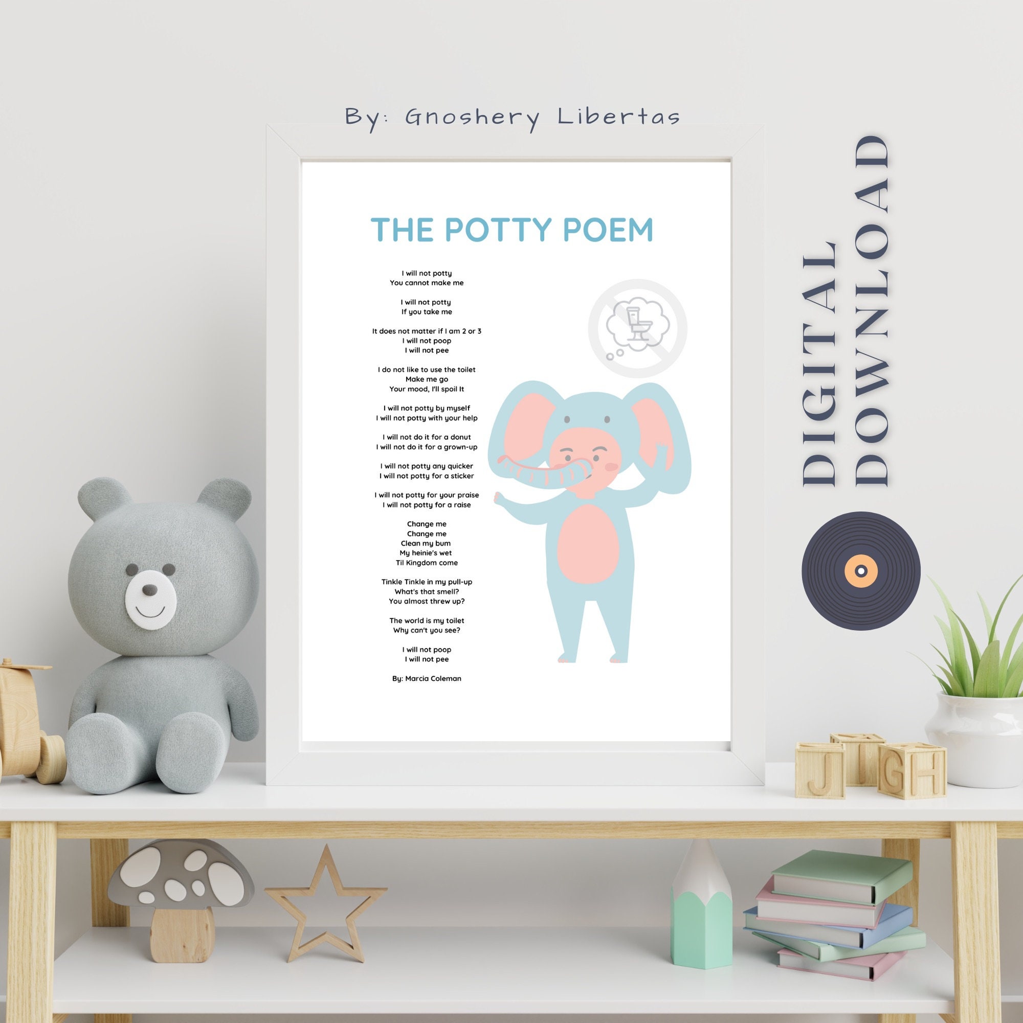 Elephant Potty Training Poem, Toilet Humor, Kids Funny Digital Art ...
