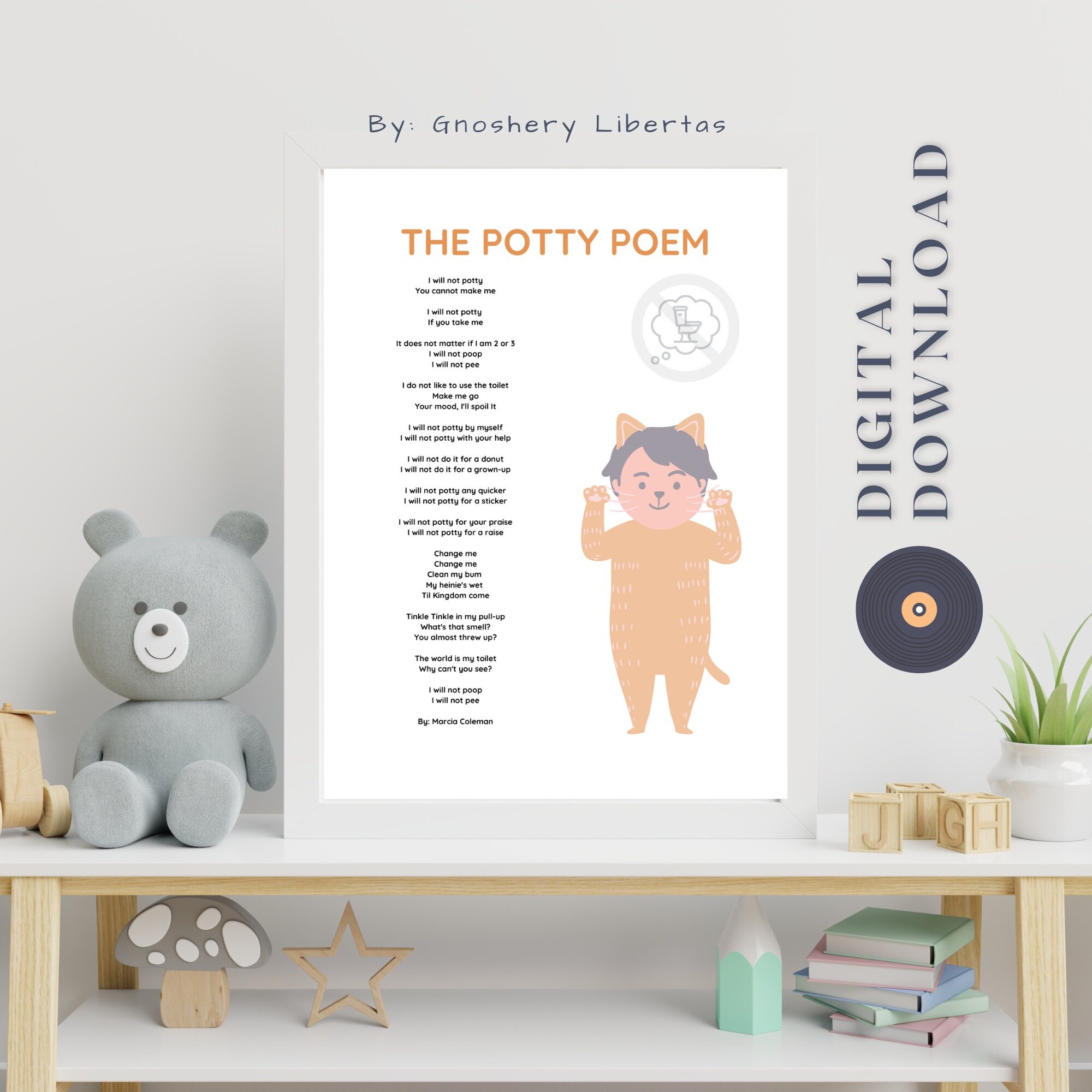 Cat, Kitty, Potty Training Poem, Toilet Humor, Kids Funny Digital Art ...