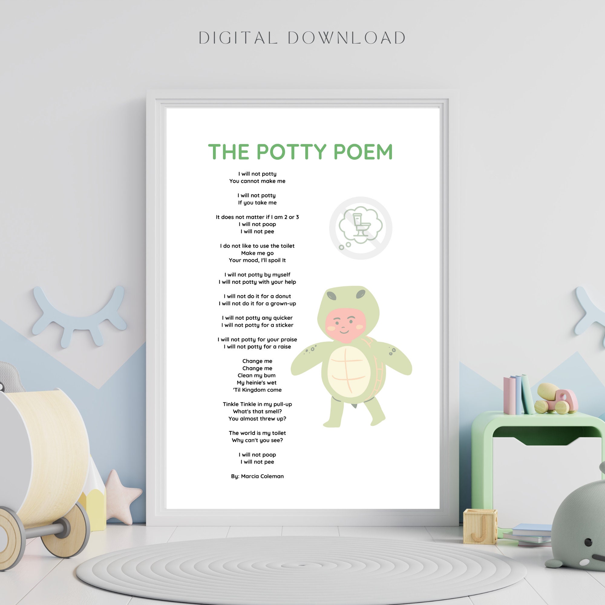 Turtle Potty Training Poem, Toilet Humor, Kids Funny Digital Art ...